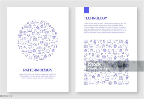 브로셔 연례 보고서 책 표지에 대한 기술 관련 아이콘 벡터 패턴 디자인의 집합 Cpu에 대한 스톡 벡터 아트 및 기타 이미지 Cpu 가상현실 개발 Istock