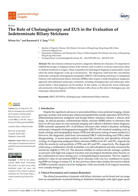 Pdf The Role Of Cholangioscopy And Eus In The Evaluation Of Indeterminate Biliary Strictures