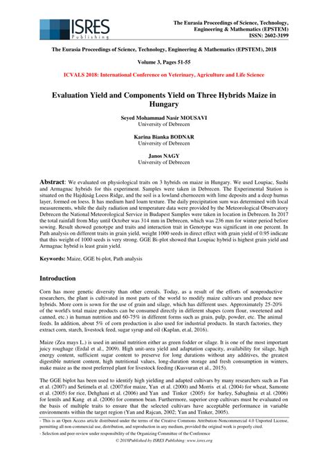 Pdf Evaluation Yield And Components Yield On Three Hybrids Maize In Hungary