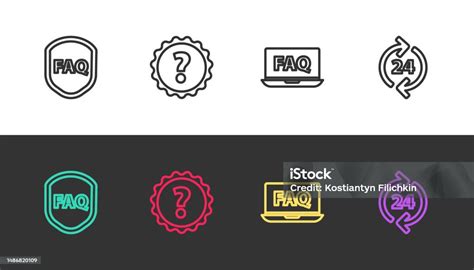 텍스트 Faq 물음표 노트북 및 전화 24 시간 흑백으로 라인 실드를 설정하십시오 벡터 24 시간 영업 표시에 대한 스톡 벡터 아트 및 기타 이미지 Istock