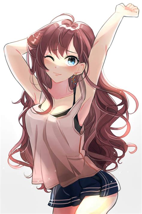 Safebooru 1girl Absurdres Ahoge Armpits Arms Up Bangs Blue Eyes Blue