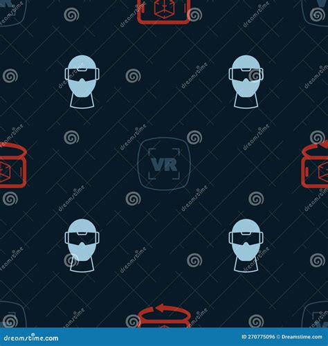 set 3d modeling virtual reality and glasses on seamless pattern