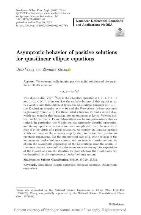 Asymptotic Behavior Of Positive Solutions For Quasilinear Elliptic Equations Request Pdf