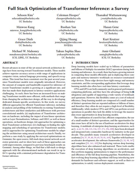 Uc Berkeley And Nvidia Transformer 推理的全栈优化：一项调查 智源社区
