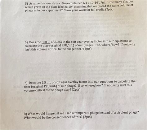 Solved 5 Assume That Our Virus Culture Contained 6 1 X 10°