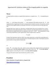 Charged Particle In A Magnetic Field Docx Experiment Cyclotron Motion Of The Charged