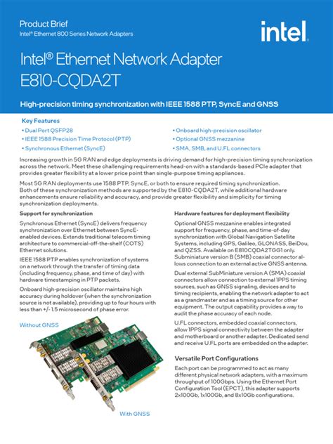 Intel Ethernet Network Adapter E810 Cqda2t Product Brief Pdf Computer Network Networking