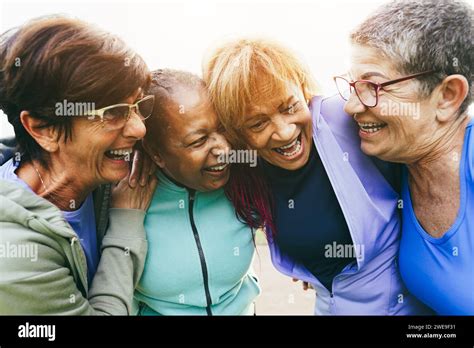 Multiracial Senior Women Having Fun Together After Sport Workout