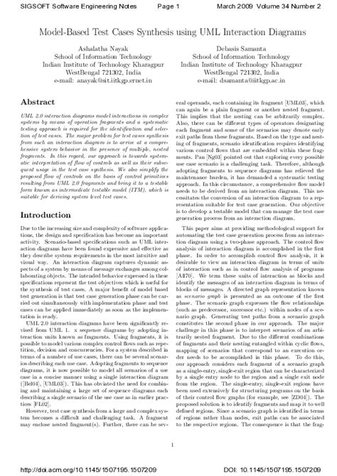 Pdf Model Based Test Cases Synthesis Using Uml Interaction Diagrams