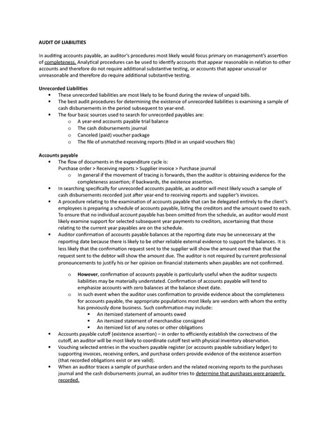 424270893 Ap 07 Substantive Audit Tests Of Liabilities Audit Of Liabilities In Auditing