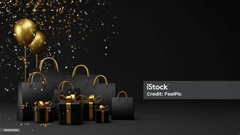 블랙 프라이데이 판매 배너 디자인 선물 상자와 쇼핑백의 색종이 떨어지는 3d 렌더링 11월에 대한 스톡 사진 및 기타 이미지 11월 3차원 형태 가격 Istock