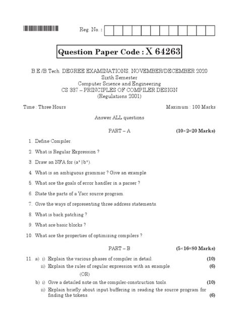 Principles Of Compiler Design 2001 Regulations Cs337 Pdf Parsing