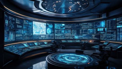 Futuristic Control Room With Advanced Technology And Data Displays In A