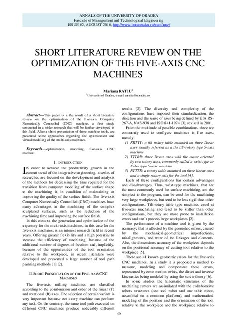 Pdf Short Literature Review On The Optimization Of The Five Axis Cnc Machines