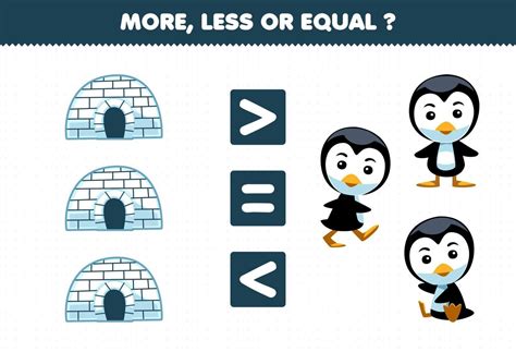 Utbildning Spel För Barn Mer Mindre Eller Likvärdig Räkna De Belopp Av Söt Tecknad Serie Igloo