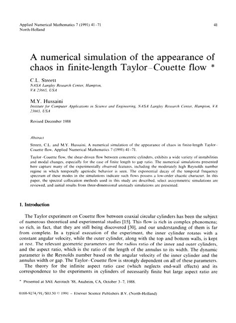 Pdf A Numerical Simulation Of The Appearance Of Chaos In Finite Length Taylor Couette Flow