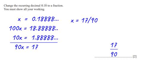 Recurring Decimals To Fractions Past Paper Questions For Igcse Cambridge 0580