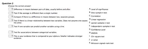 Solved Match The Scenario With The Correct Statistical Test Chegg