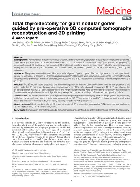 Pdf Total Thyroidectomy For Giant Nodular Goiter Guided By Pre