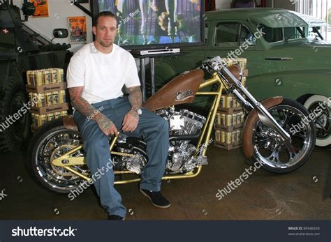 Long Beach May 7 Jesse James Poses On A Motorcycle Before He Signs