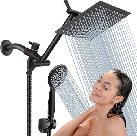 Cosyland Black Rainfall Shower Head With Handheld High Pressure Shower Head Combo Stainless
