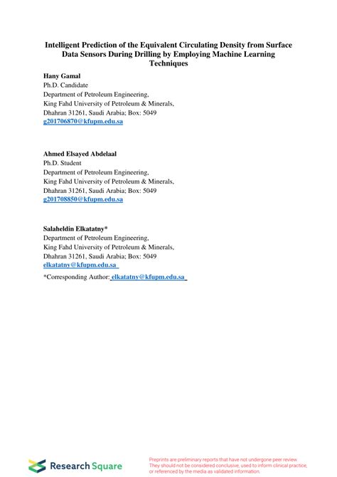 Pdf Intelligent Prediction Of The Equivalent Circulating Density From