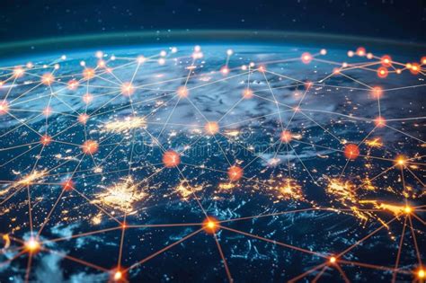 Global Network Connections Across The World With Glowing Nodes Stock Illustration Illustration