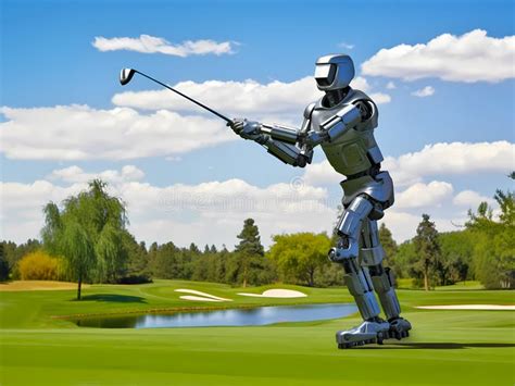 Future Fairway Humanoid Robot Engaging In Golf On The Course Ai Stock Illustration