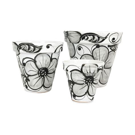 Classic Grey Flower Plant Pots Set Of 3 Verano Ceramics