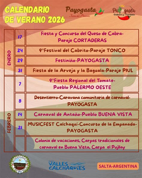 Municipalidad ☀️🎉 Calendario Verano 2026 Municipalidad De Payogasta