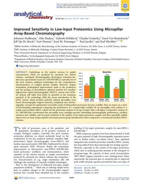 Pdf Improved Sensitivity In Low Input Proteomics Using Micropillar