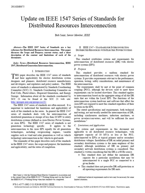 Update On Ieee 1547 Series Of Standards For Distributed Resources