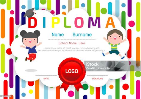 인증서 유치원 및 초등학교 유치원 아이 들 졸업장 인증서 패턴 디자인 서식 파일 유치원 학생을 위한 졸업장 템플릿 어린이 졸업장 인증서 감탄에 대한 스톡 벡터 아트 및 기타