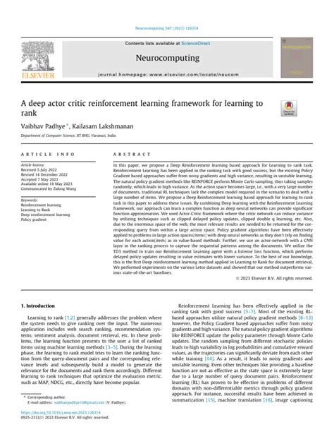 A Deep Actor Critic Reinforcement Learning Framework For Learning To
