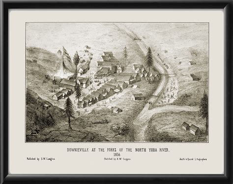 Downieville Ca 1850 Restored Map Vintage City Maps