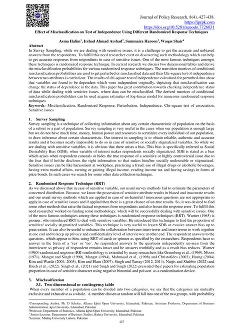 Pdf Effect Of Misclassification On Test Of Independence Using