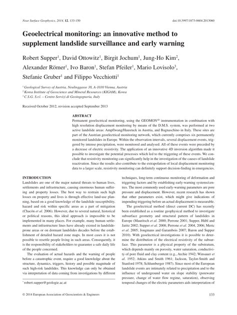 Pdf Geoelectrical Monitoring An Innovative Method To Supplement Landslide Surveillance And