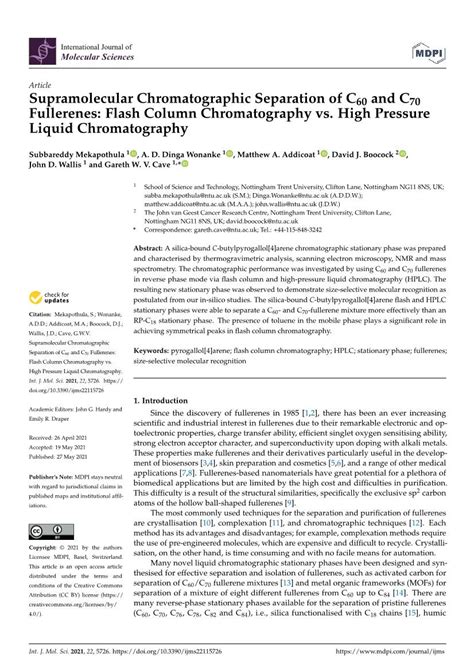 Supramolecular Chromatographic Separation Of C60 And C70 Fullerenes Flash Column Chromatography