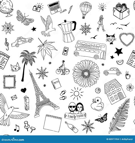 Seamless Pattern Of Random Items Stock Vector Illustration Of Digital