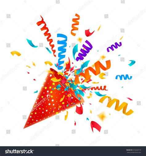 Exploding Party Popper Streamers Confetti Isolated Stock Vector Royalty Free 616200719