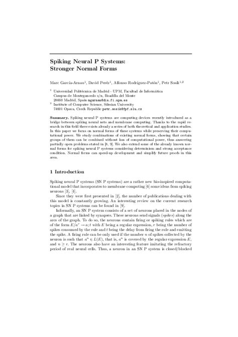 Pdf Spiking Neural P Systems Stronger Normal Forms