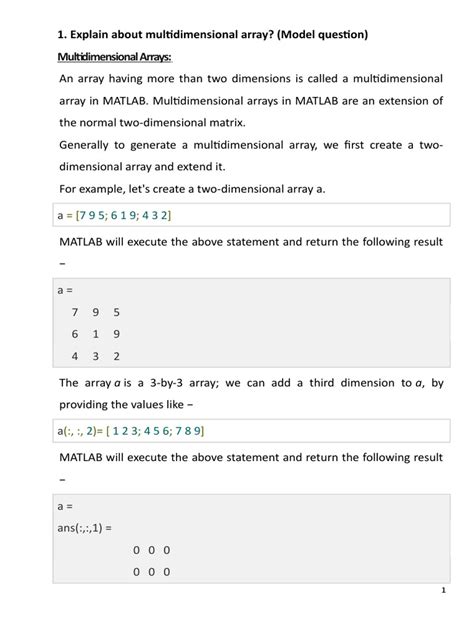 Multidimensional Arrays 1 Explain About Multidimensional Array Model Question Pdf