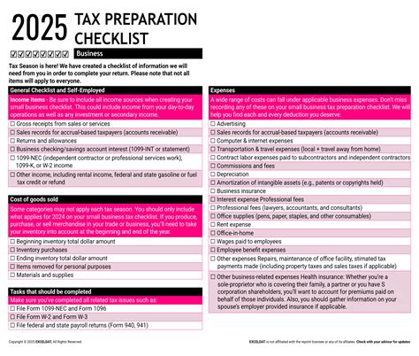 Tax Preparation Checklist Business Exceldat