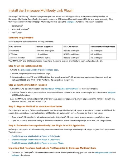 Install The Simscape Multibody Link Plugin Matlab And Simulink Pdf