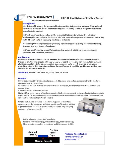 Cof 01 Coefficient Of Friction Tester Yolanda Pdf Friction