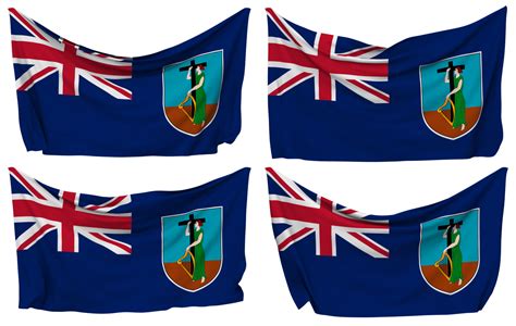 Montserrat Pinned Flag From Corners Isolated With Different Waving