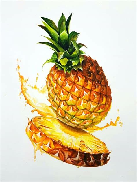🍍파인애플🍍 쭈언t💁‍♀️ 🎨🖌 기디 기초디자인 개체묘사 사실표현 파인애플 Pineapple Fruits 디자인피노 홍대미술학원