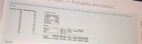 solved consider the following excel output from linear