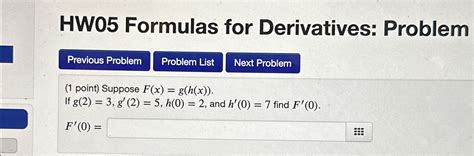 solved hw05 ﻿formulas for derivatives problem 1 ﻿point