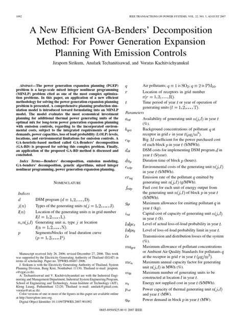 A New Efficient Ga Benders Decomposition Method For Power Generation